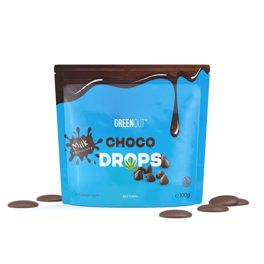 CZEKOLADKI KONOPNE BEZ CUKRU - GREEN OUT CHOCO DROPS - MLECZNA CZEKOLADA